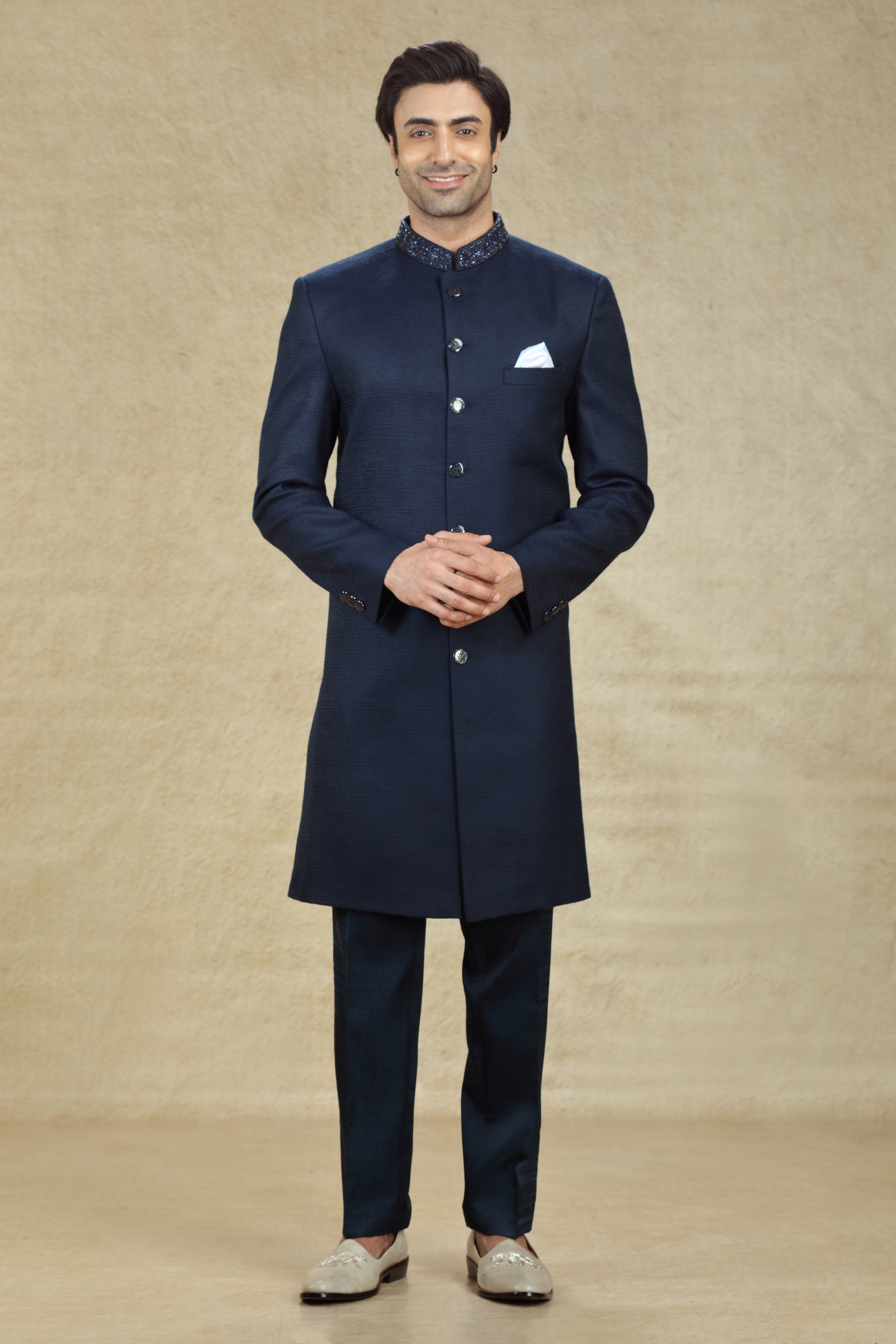 NAVY BLUE NAWABI SHERWANI SET #7946 – Shehnai Bridal Boutique