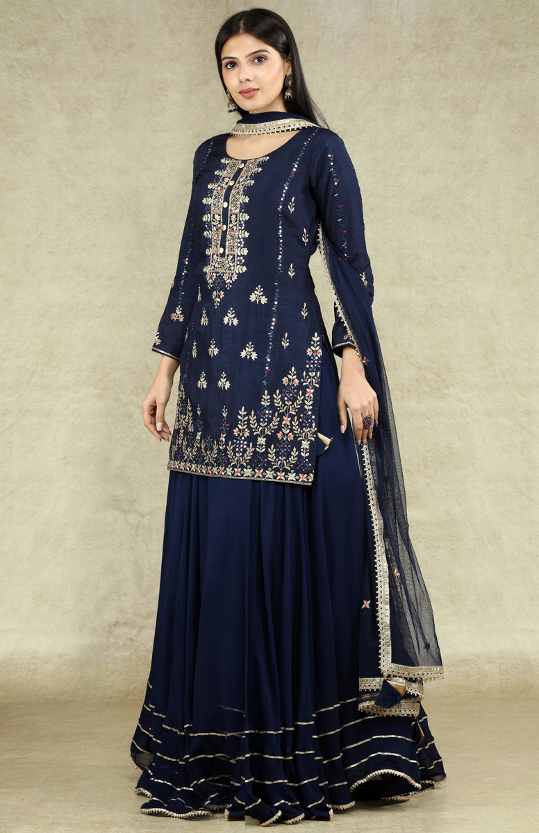 Navy Blue Lacha Lehenga Suit Set #6745 – Shehnai Bridal Boutique